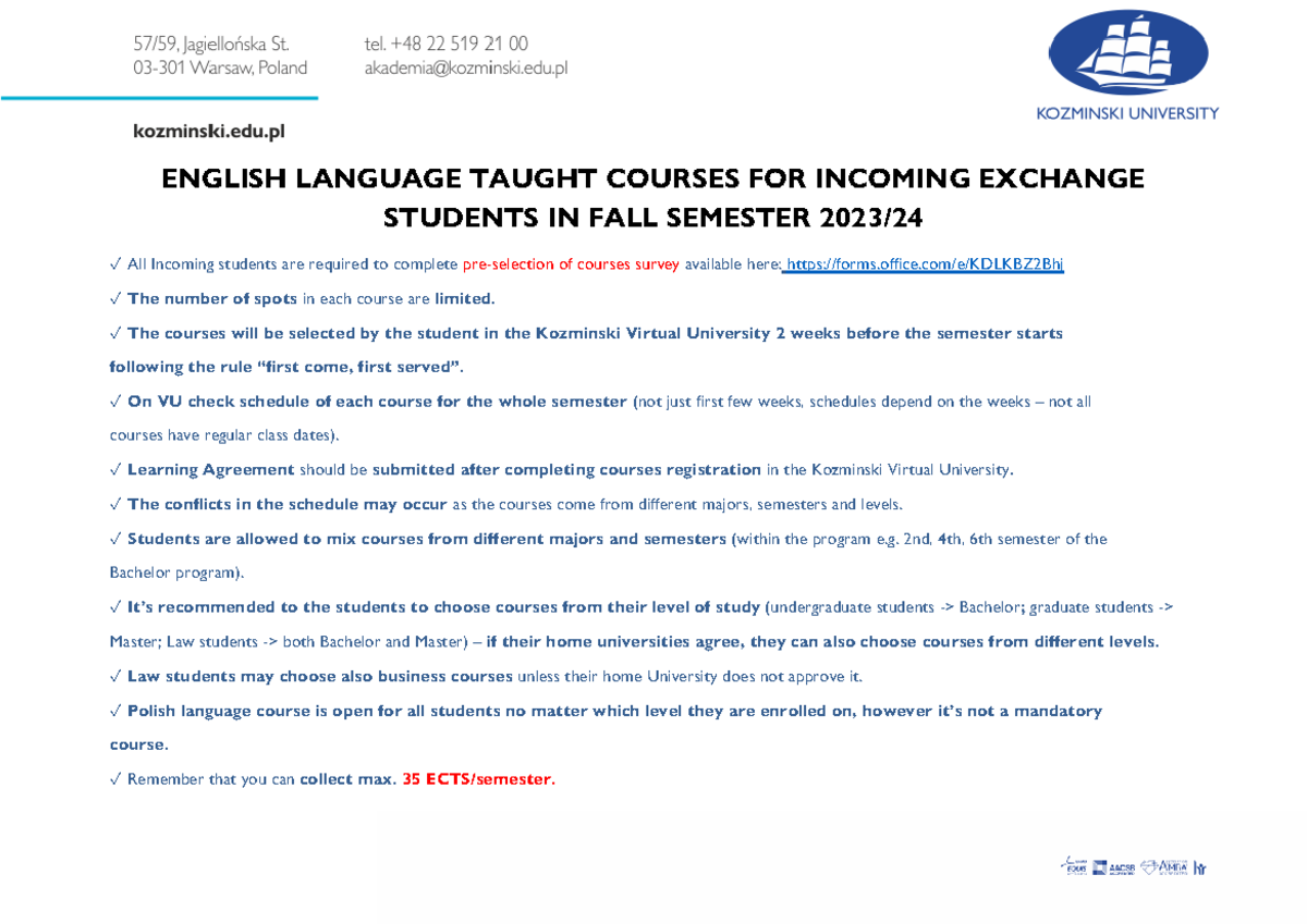 List of courses Fall 2023 2024 v. 2 - ENGLISH LANGUAGE TAUGHT COURSES ...