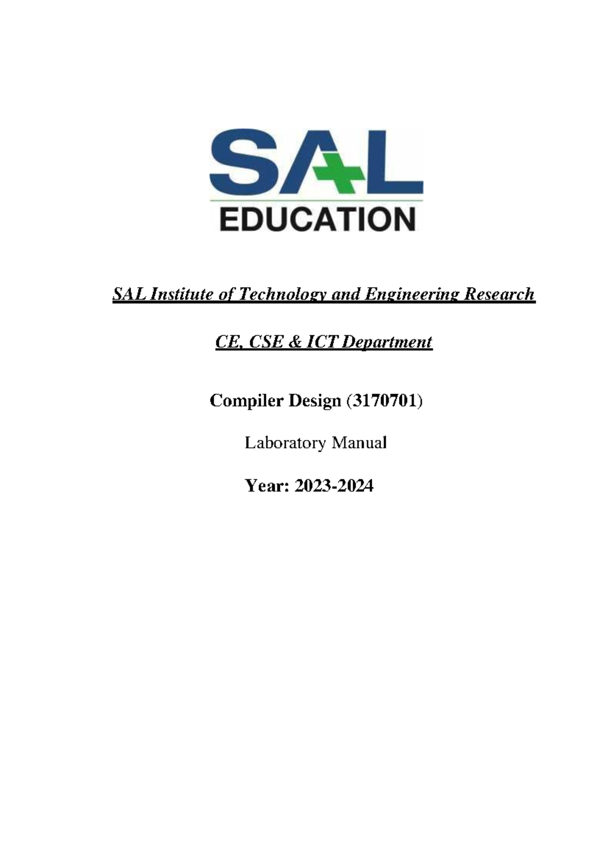 Lab Manual Cd Compiler Design Sal Institute Of Technology And Engineering Research Ce Cse