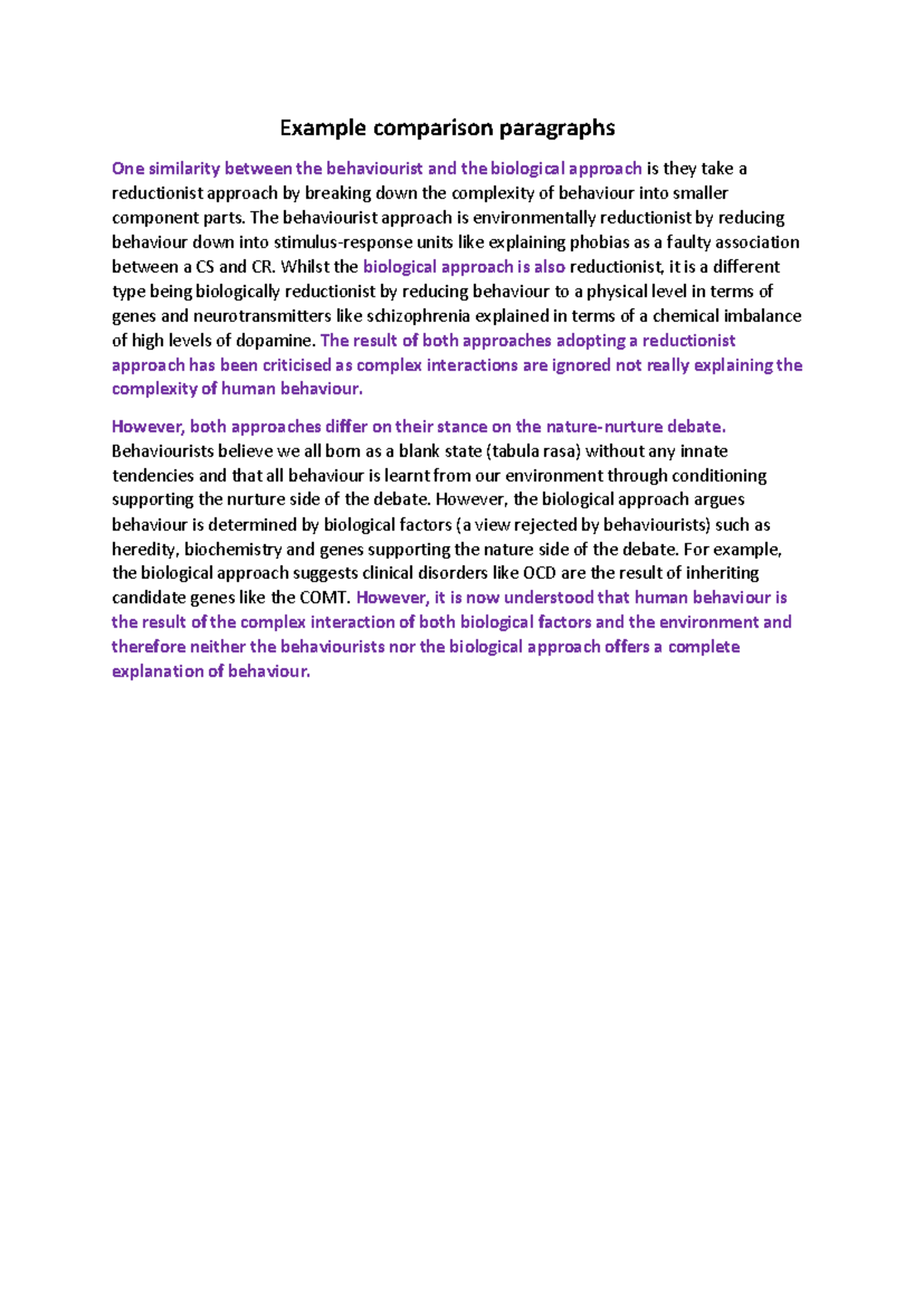 Comparison of approaches example paras - Example comparison paragraphs ...