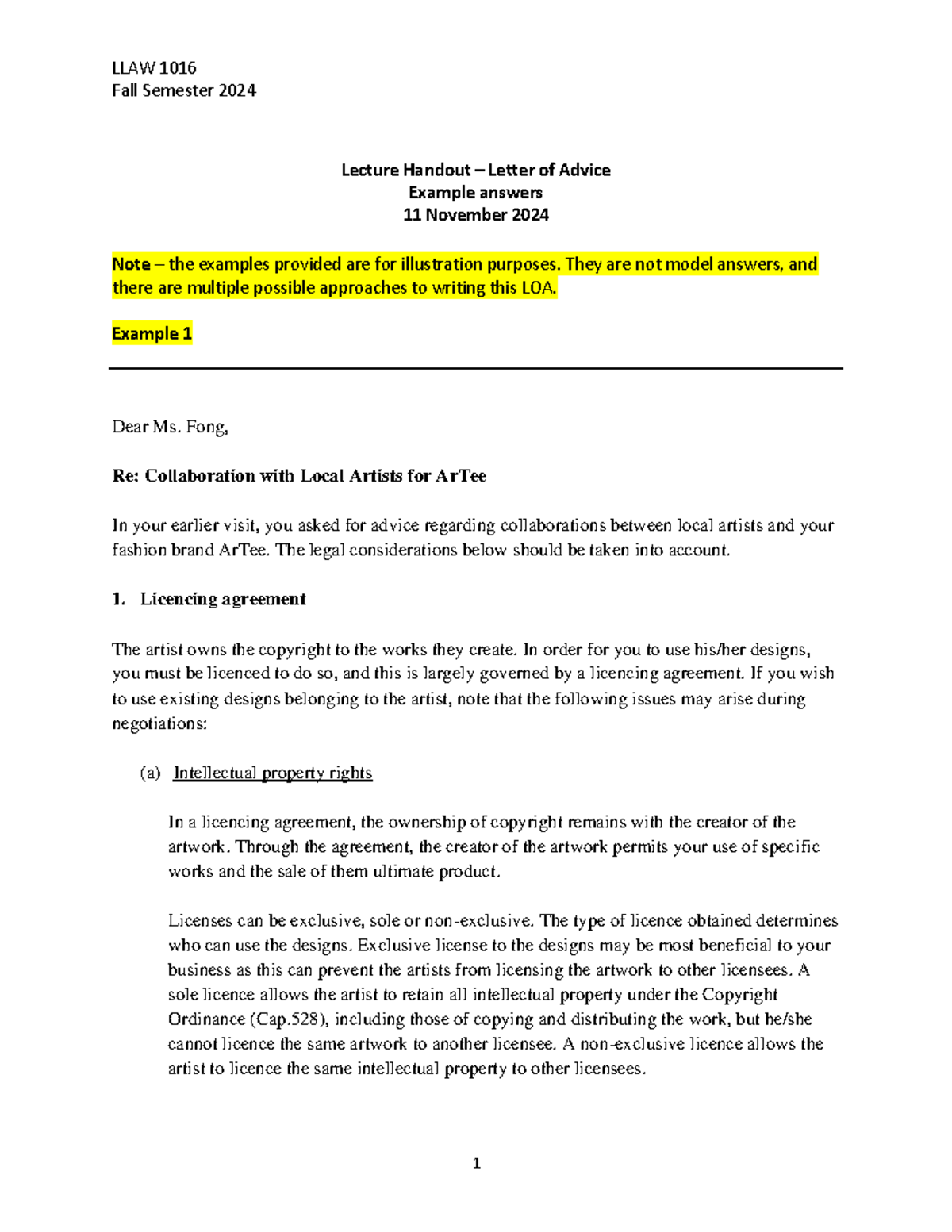Lecture Handout LOA example answers Nov 2024 - Fall Semester 2024 ...