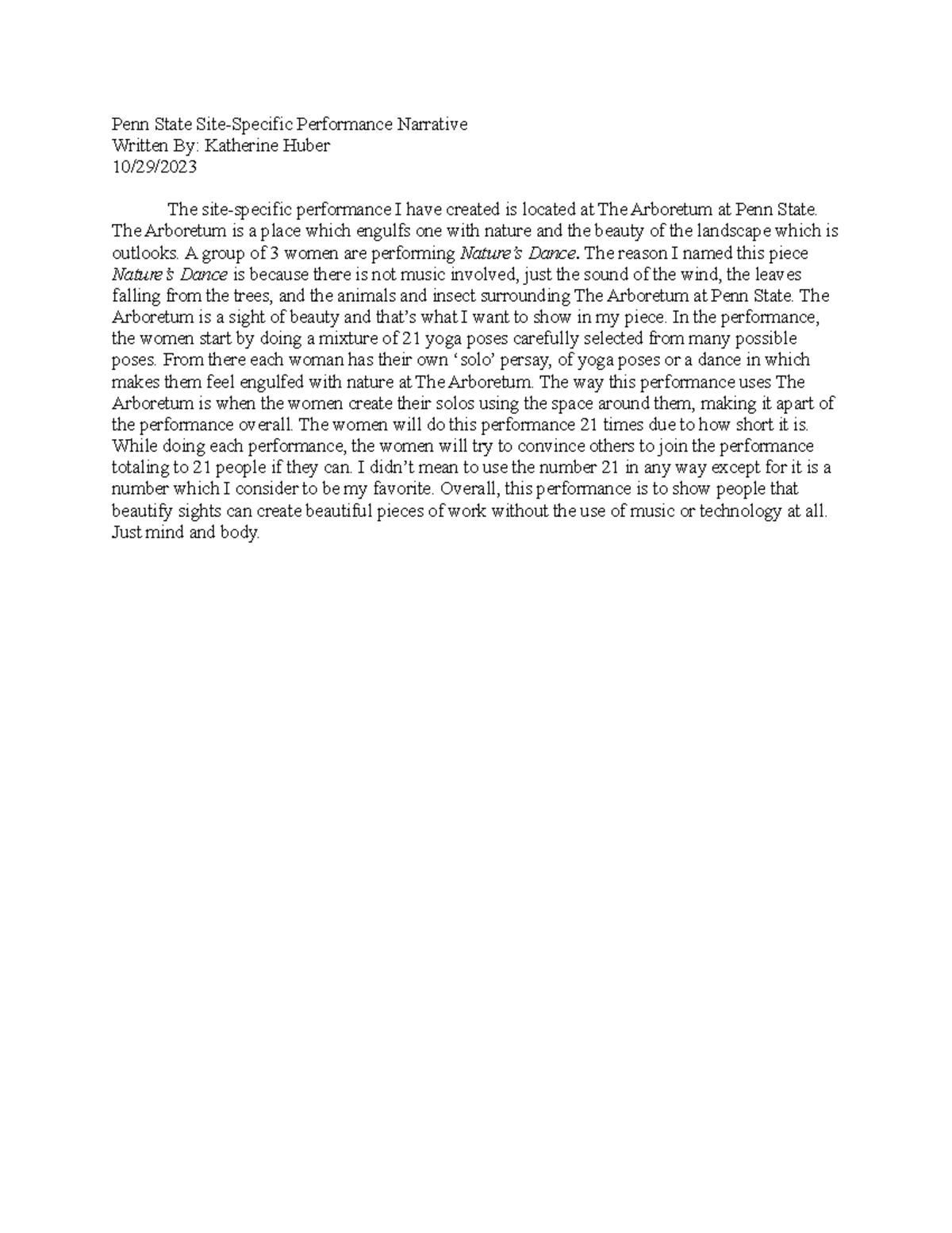 Penn State Site-Specific Performance - The Arboretum is a place which ...