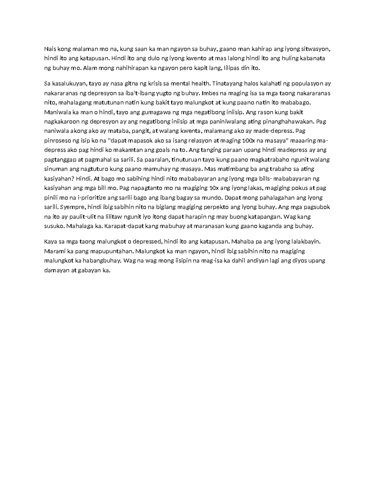 Talumpati - Speech for Filipino - Nais kong malaman mo na, kung saan ka ...