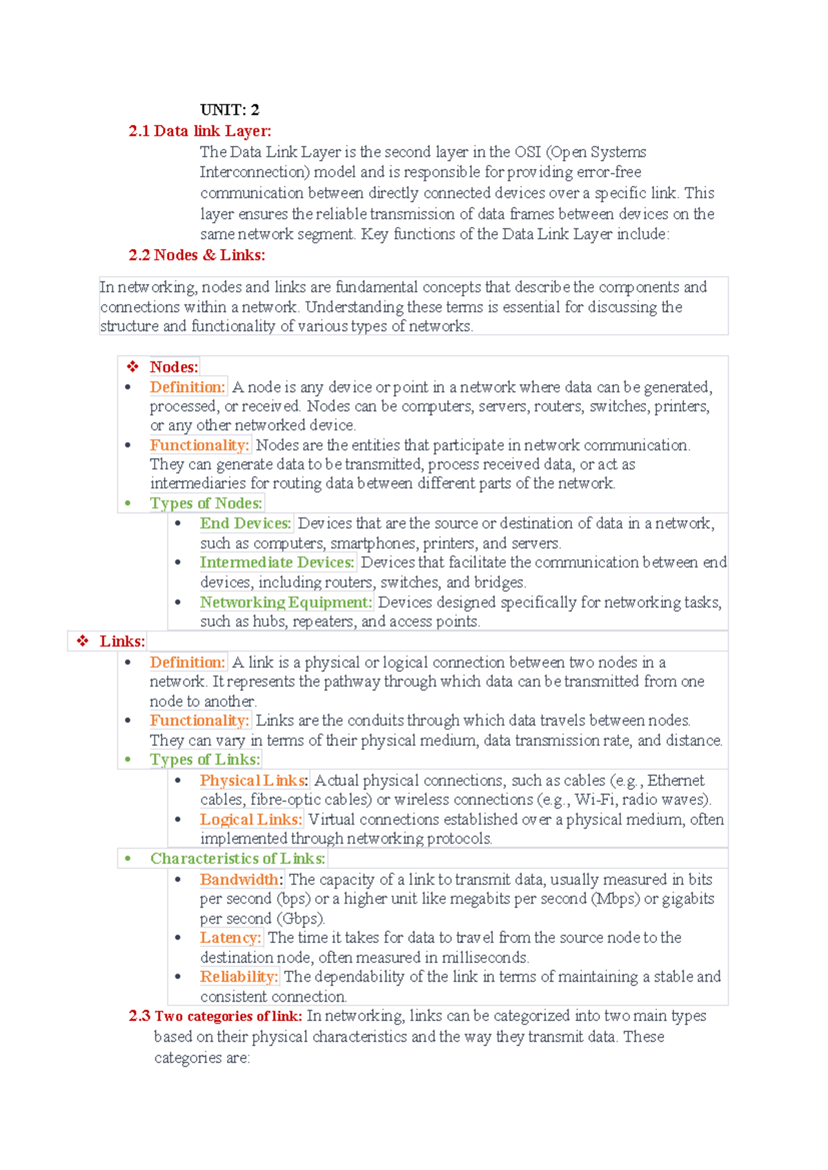 Unit 2 Cse Dcn 4th Sem Unit 2 2 Data Link Layer The Data Link