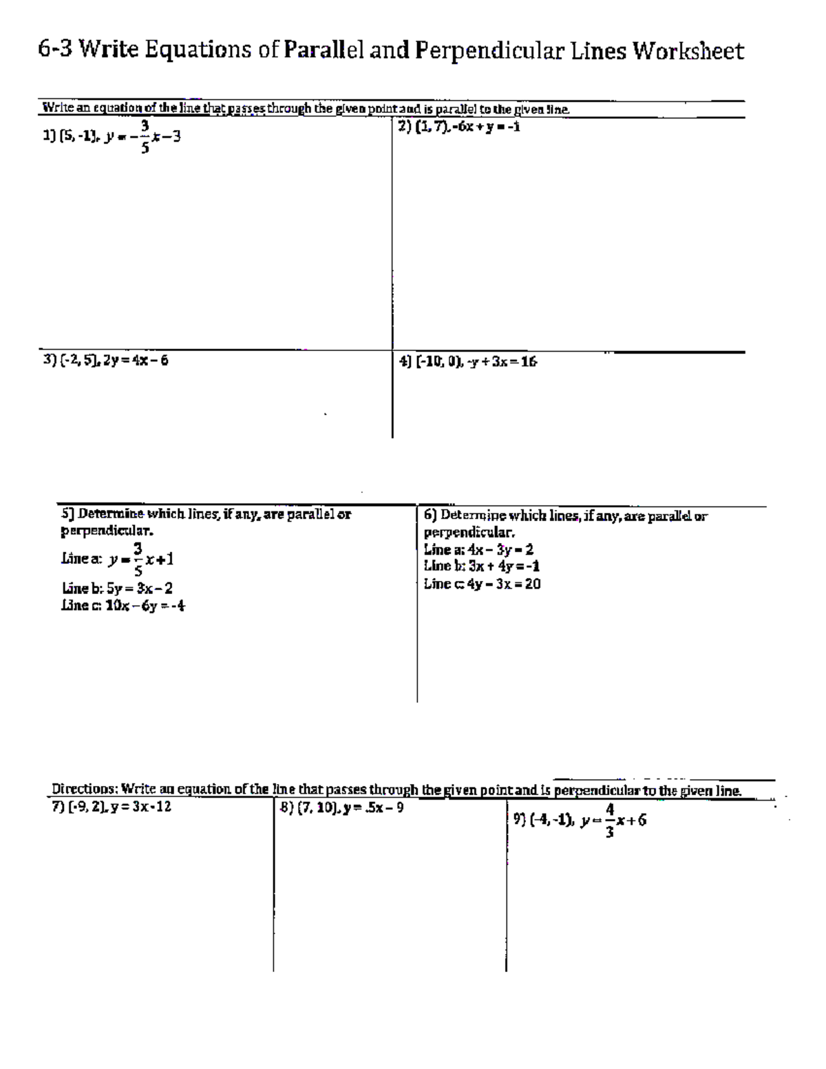 Quiz Review (day 2) Write Equations of Parallel & Perpendicular Lines ...