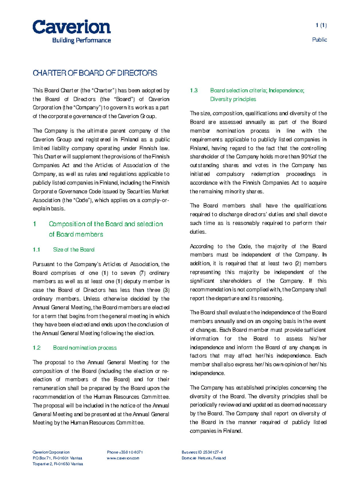 Board-of-directors charter final 20231214 - Public Caverion Corporation ...