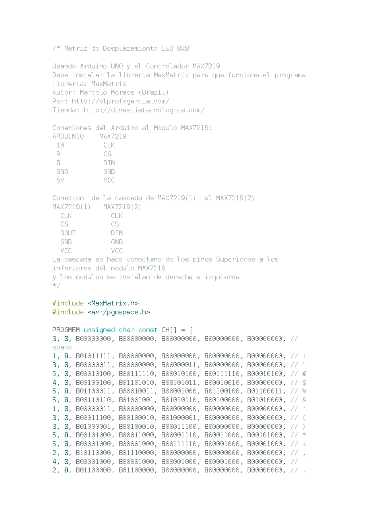 Codigo DE Matriz 8X8 - /* Matriz de Desplazamiento LED 8x Usando Arduino UNO y el Controlador ...