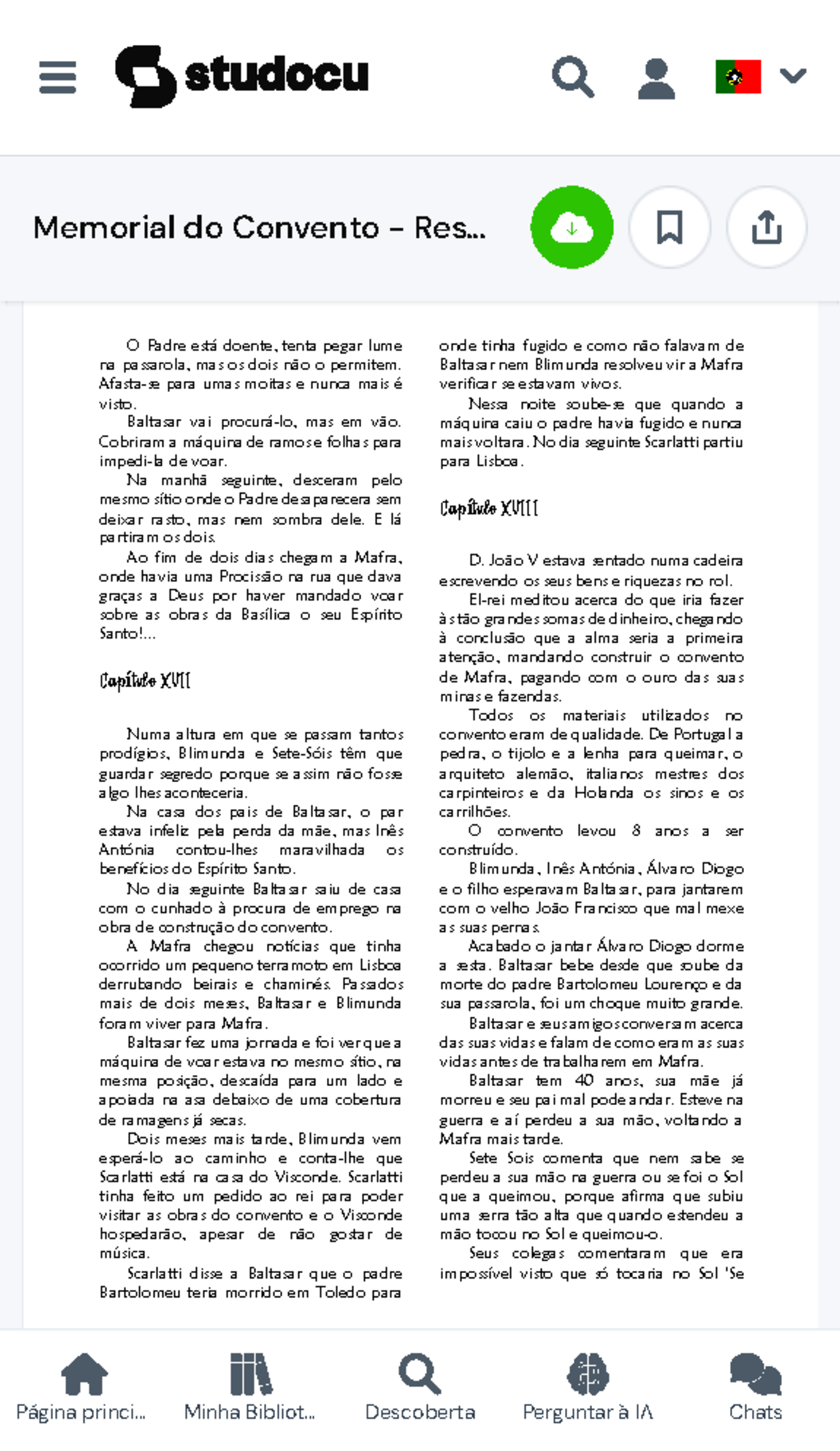 Memorial do Convento - Resumo por Capítulos - José Saramago - Memorial do Convento Memorial do ...