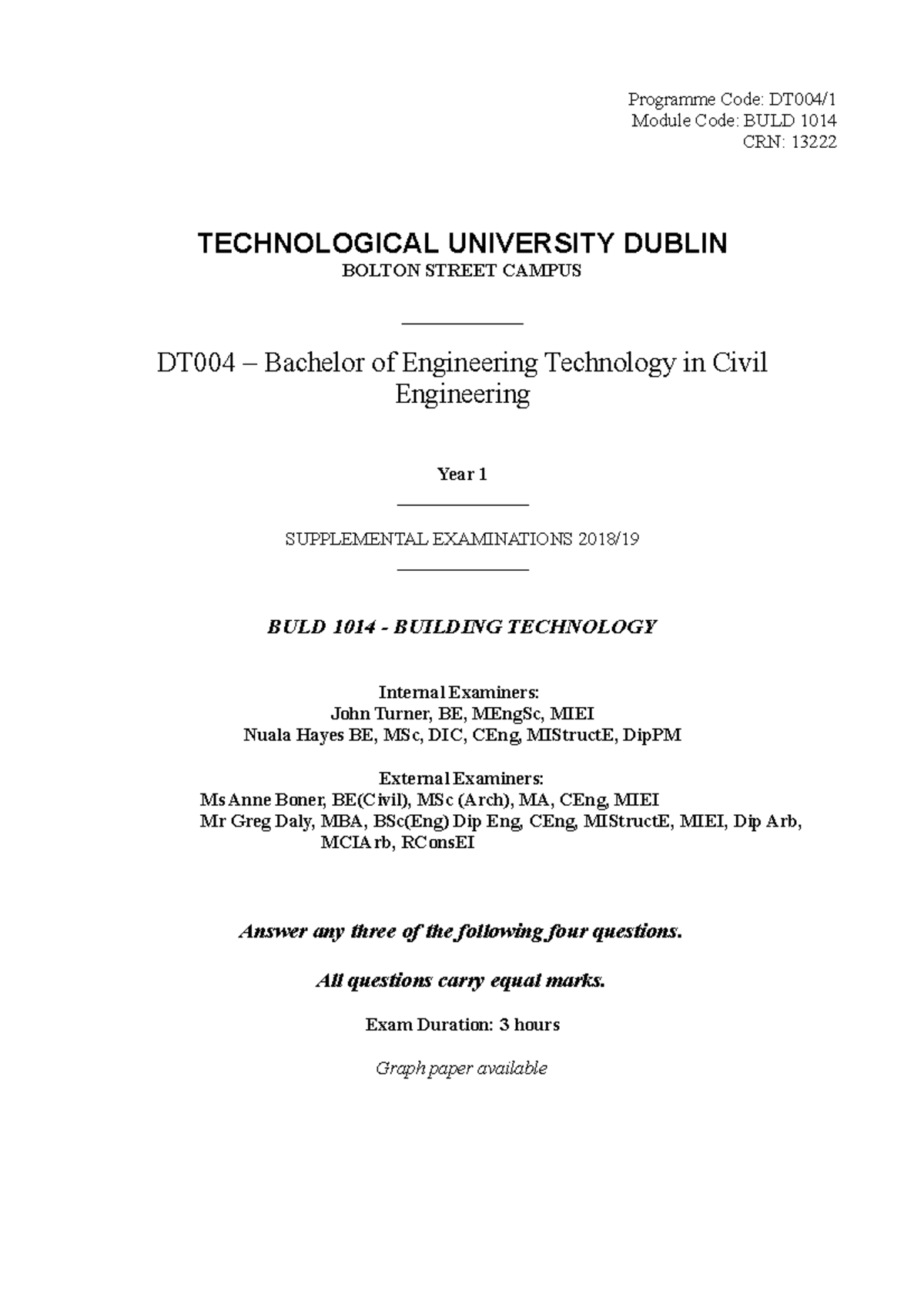 Buld 1014 Sem Ii 2018 19 Supplementary Exam Paper Programme Code 1164