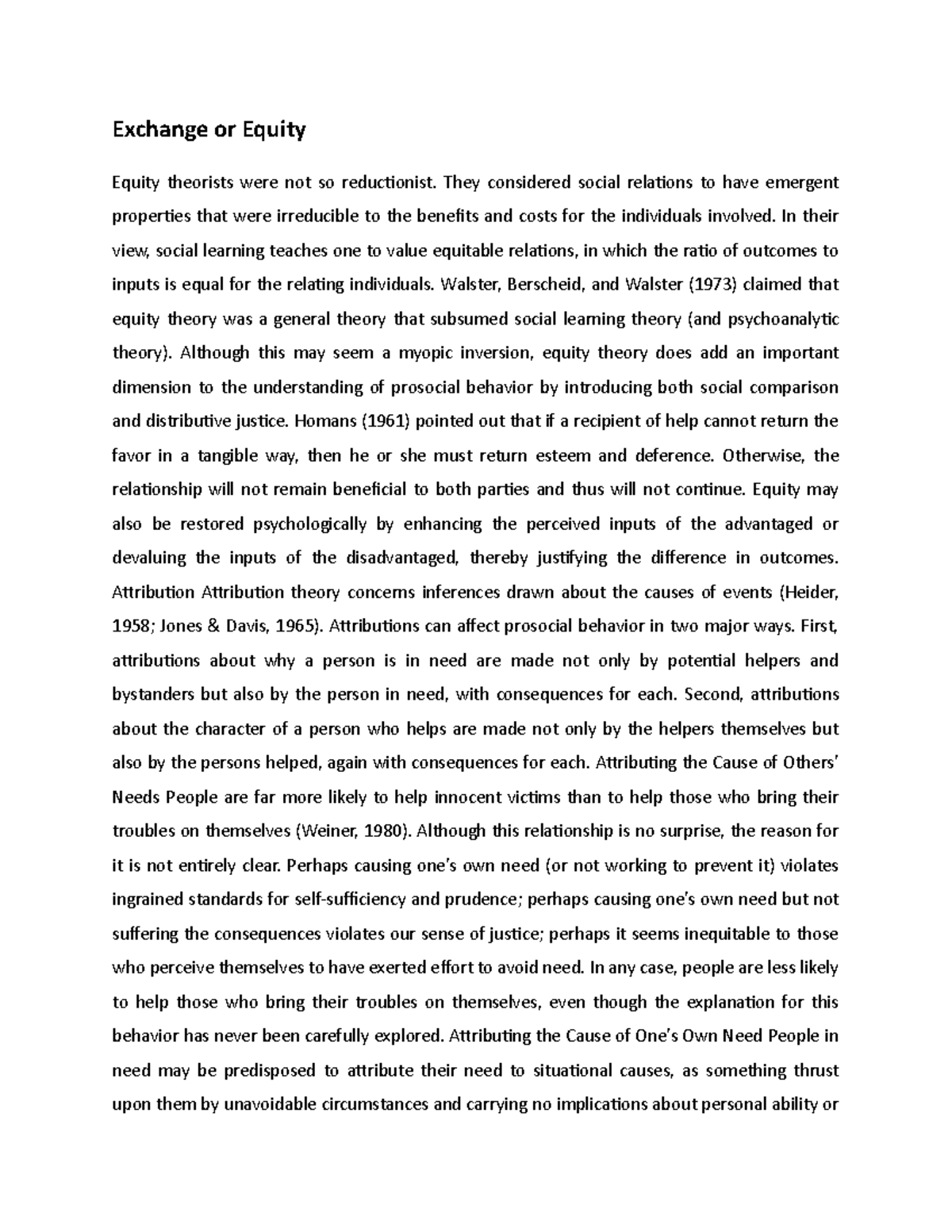 Exchange or Equity - Exchange or Equity Equity theorists were not so ...