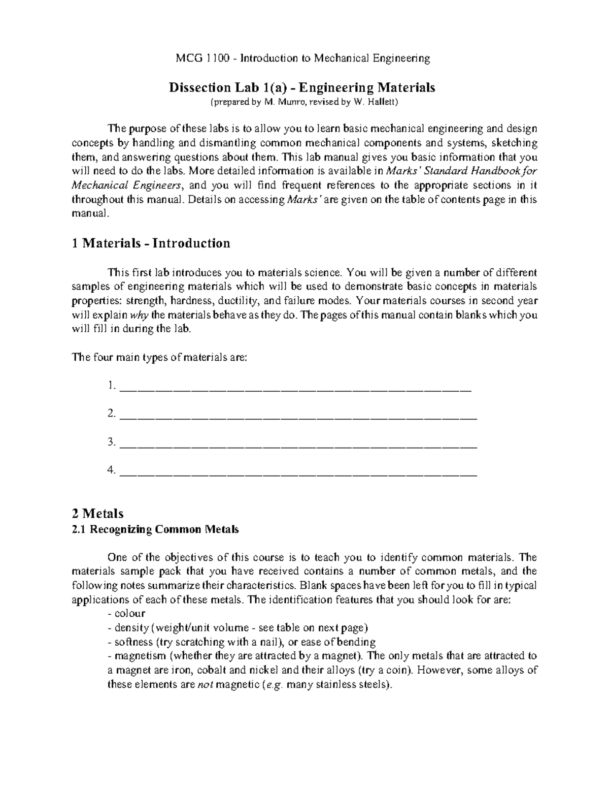1100 diss lab 1 - Dissection Lab - MCG 1100 - Introduction to Mechanical Engineering Dissection ...