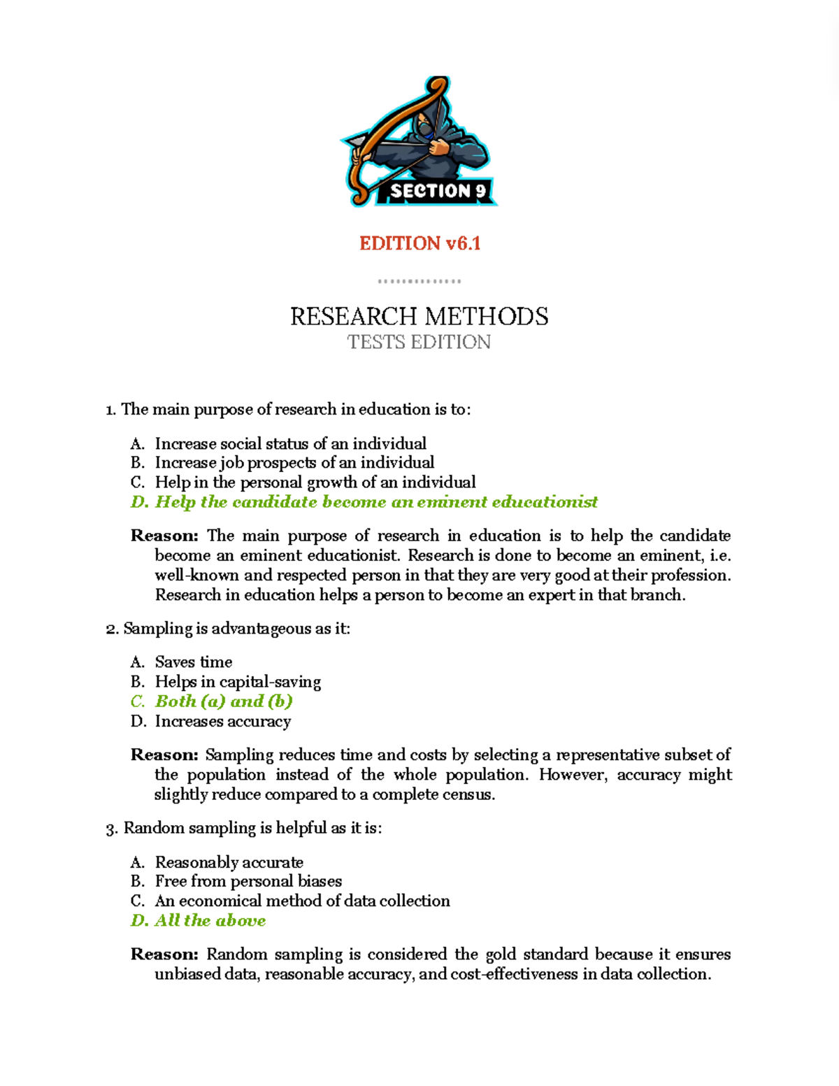 Reseaerch methods - EDITION v6. RESEARCH METHODS TESTS EDITION 1. The ...