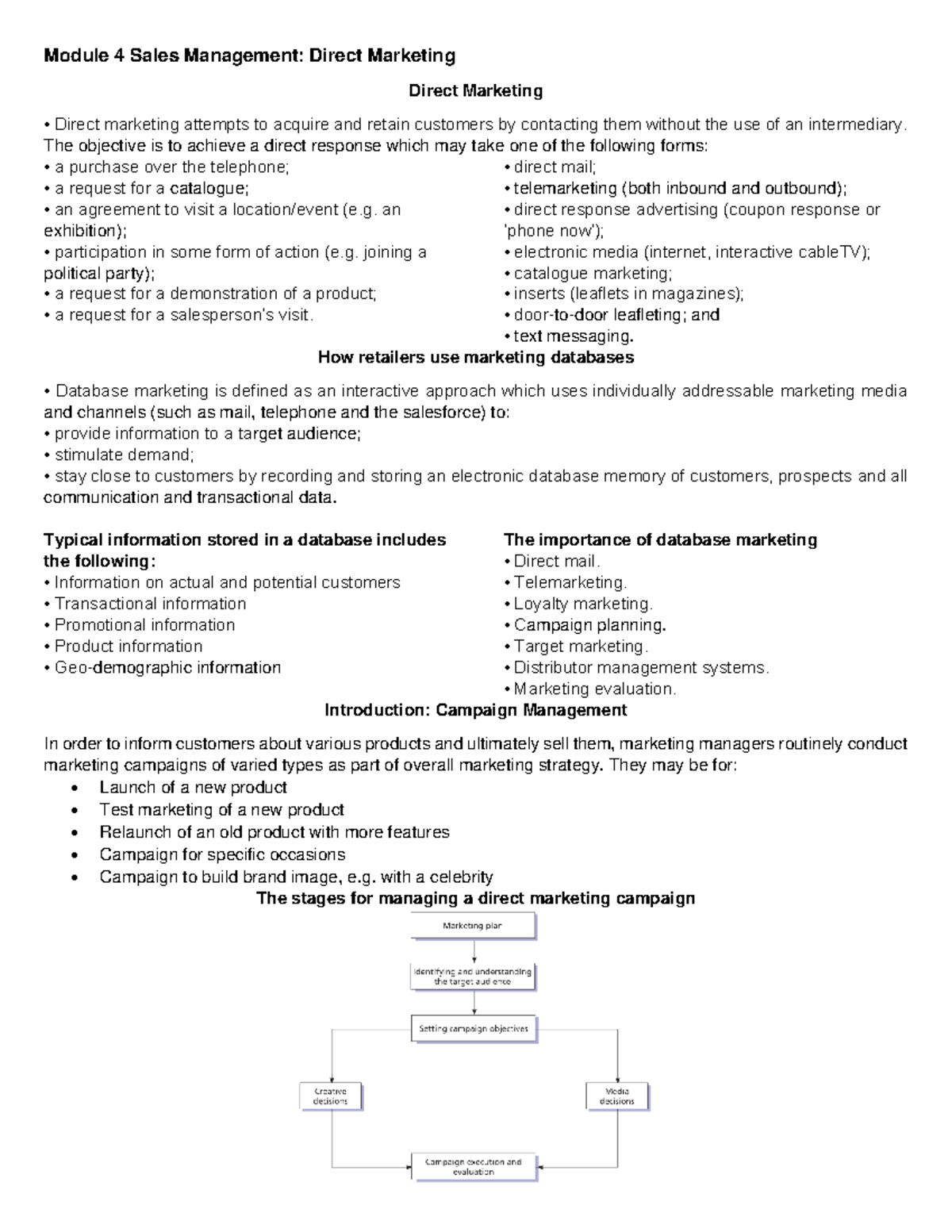 Module 4 Sales Management Notes - Module 4 Sales Management: Direct ...