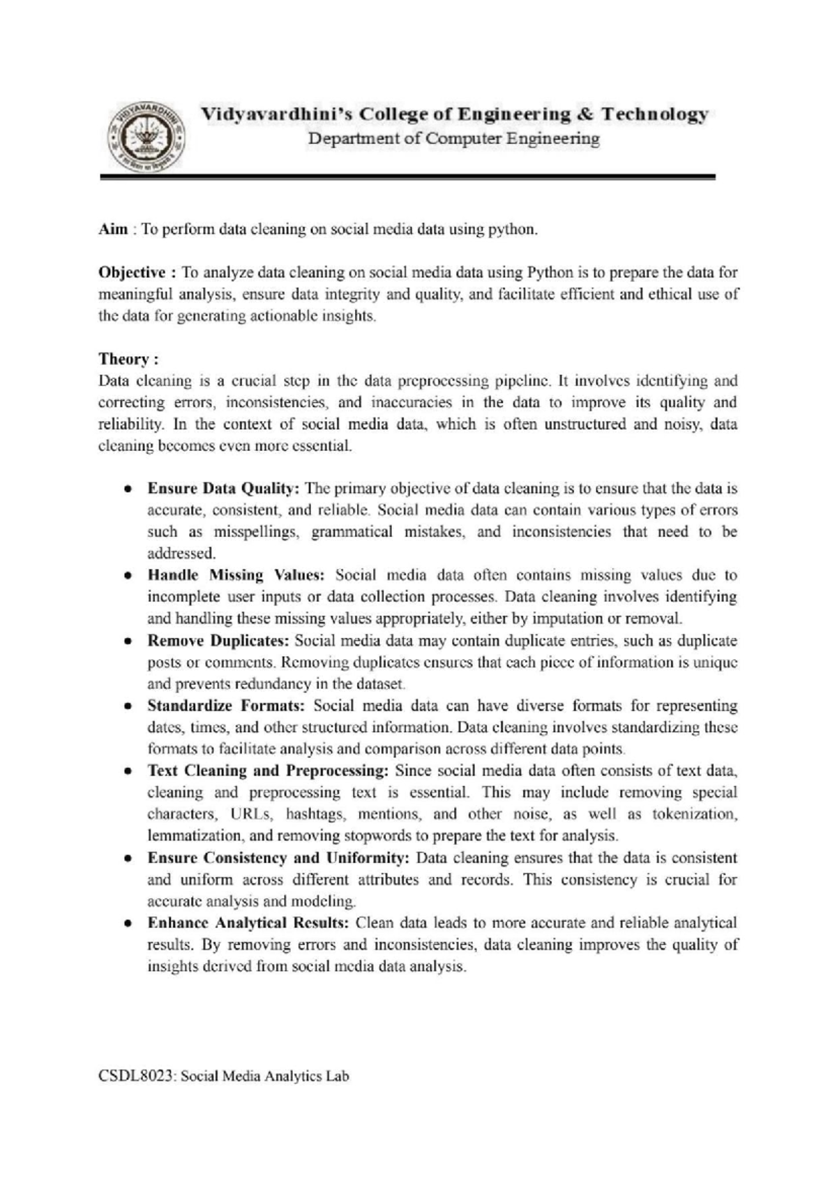 Exp3 - Data cleaning - Computer Engineering - Studocu