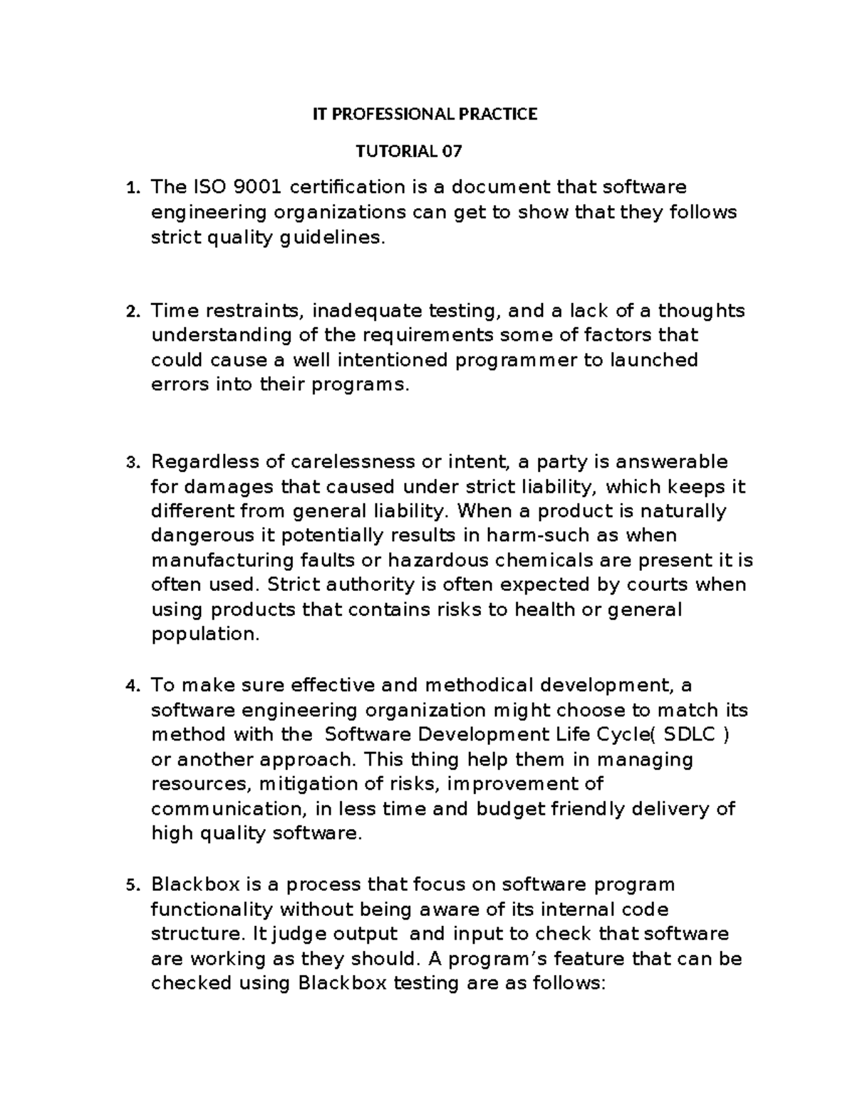 IT Professional Practice tutorial 7 - IT PROFESSIONAL PRACTICE TUTORIAL ...