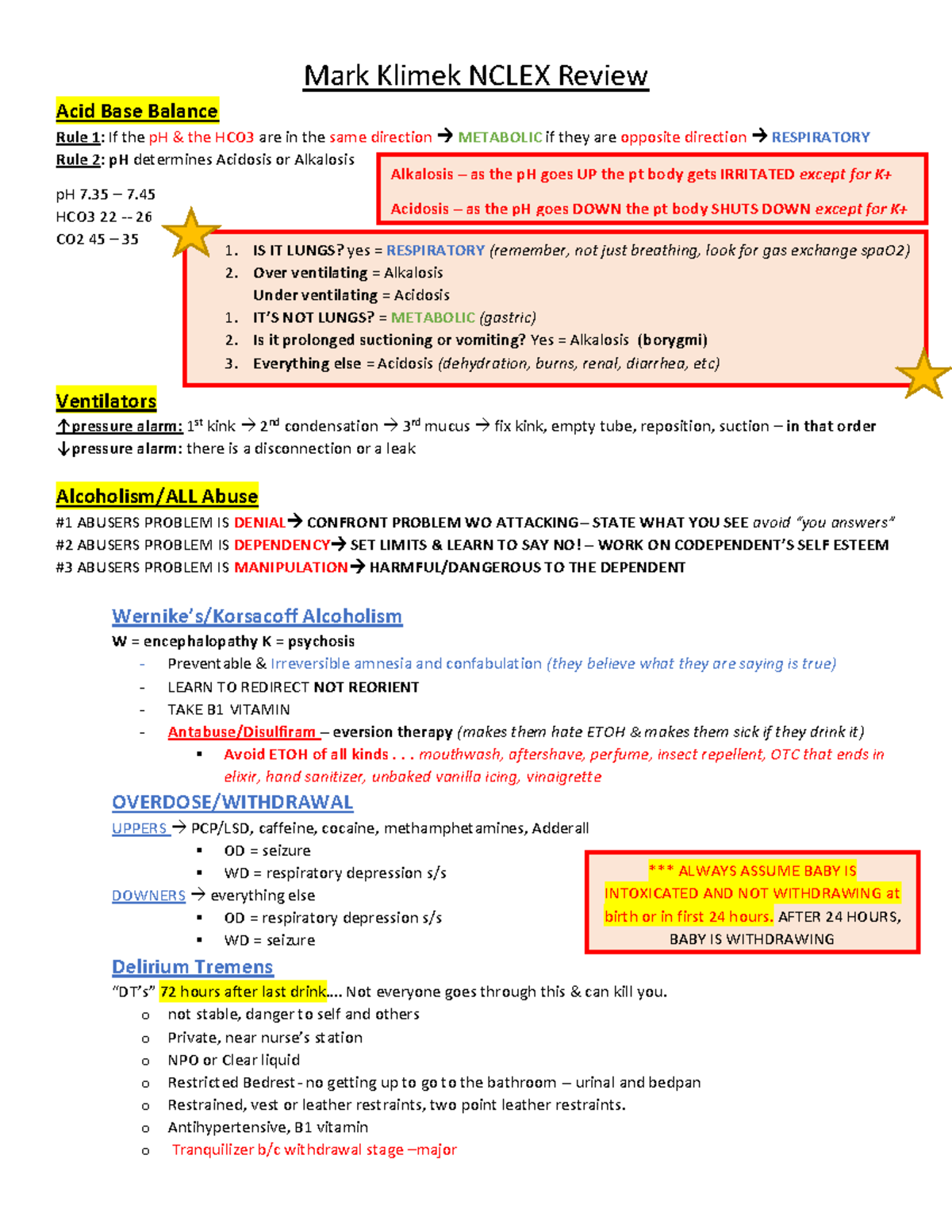 More mark k notes - Lecture nites - Mark Klimek NCLEX Review Acid Base ...