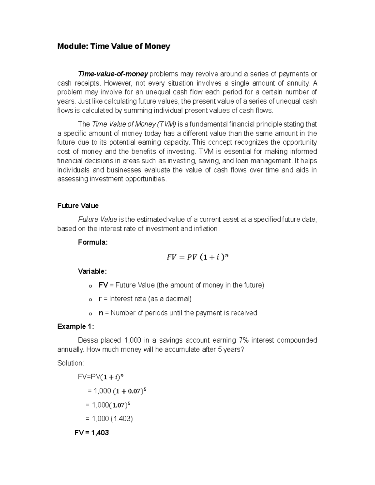 Module Time-Value-of-Money - Module: Time Value of Money Time-value-of ...