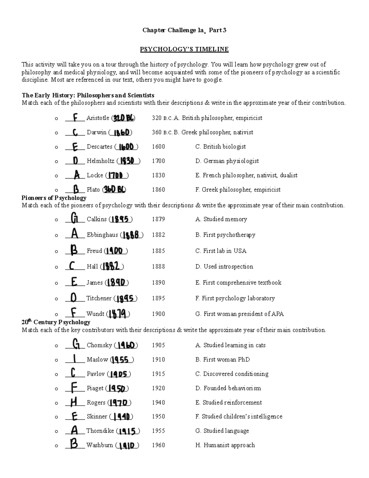 Chapter Challenge 1a Part 3 - You will learn how psychology grew out of ...