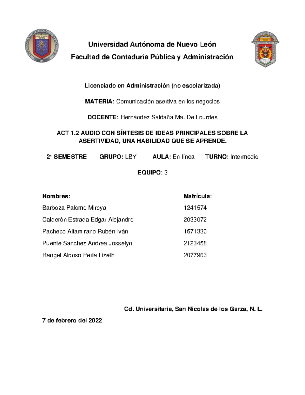 Act 1.2 EQ 3 Comunicacion asertiva en los negocios.pdf - Licenciado en Administración (no - Studocu