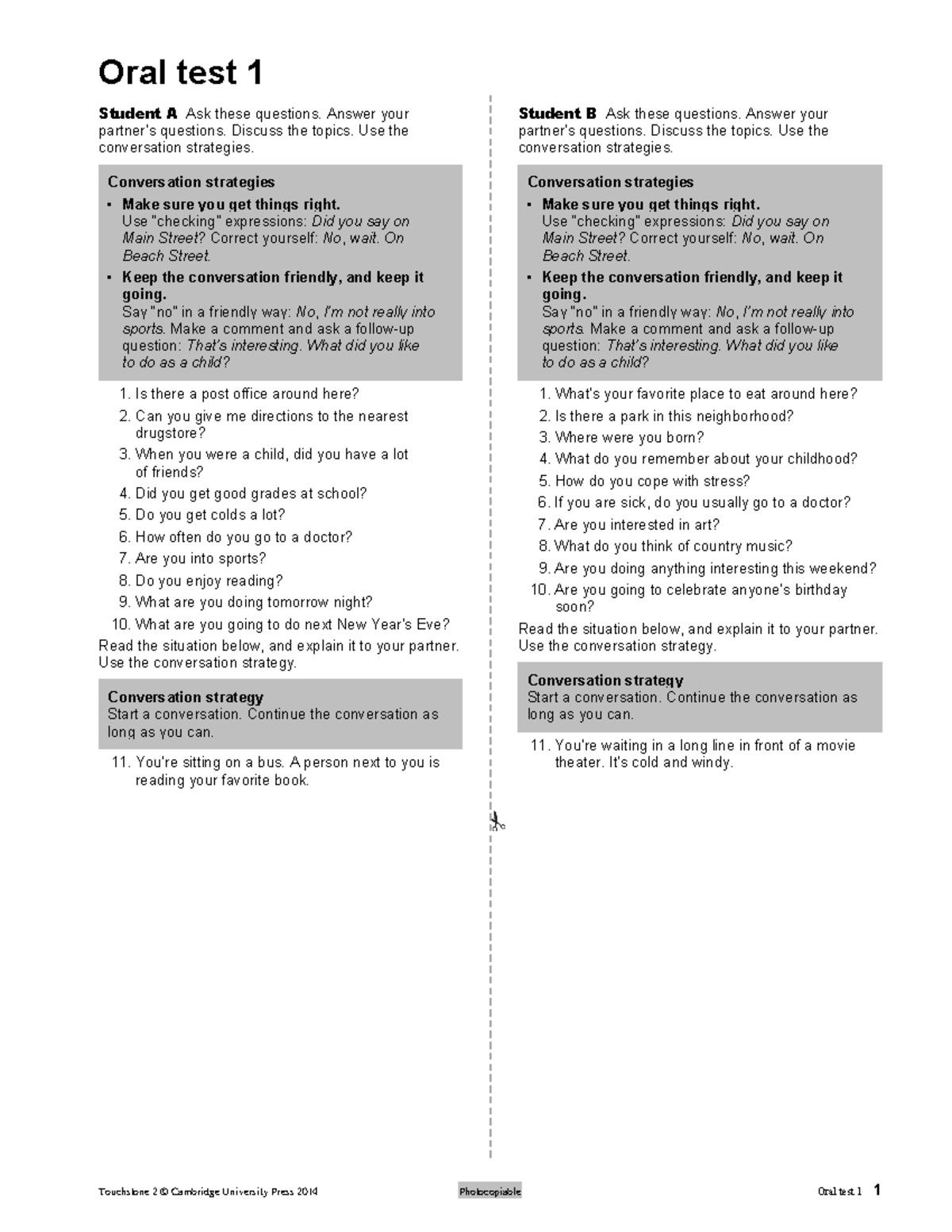 TSL2 OT1 - Nada - Touchstone 2 © Cambridge University Press 2014 ...