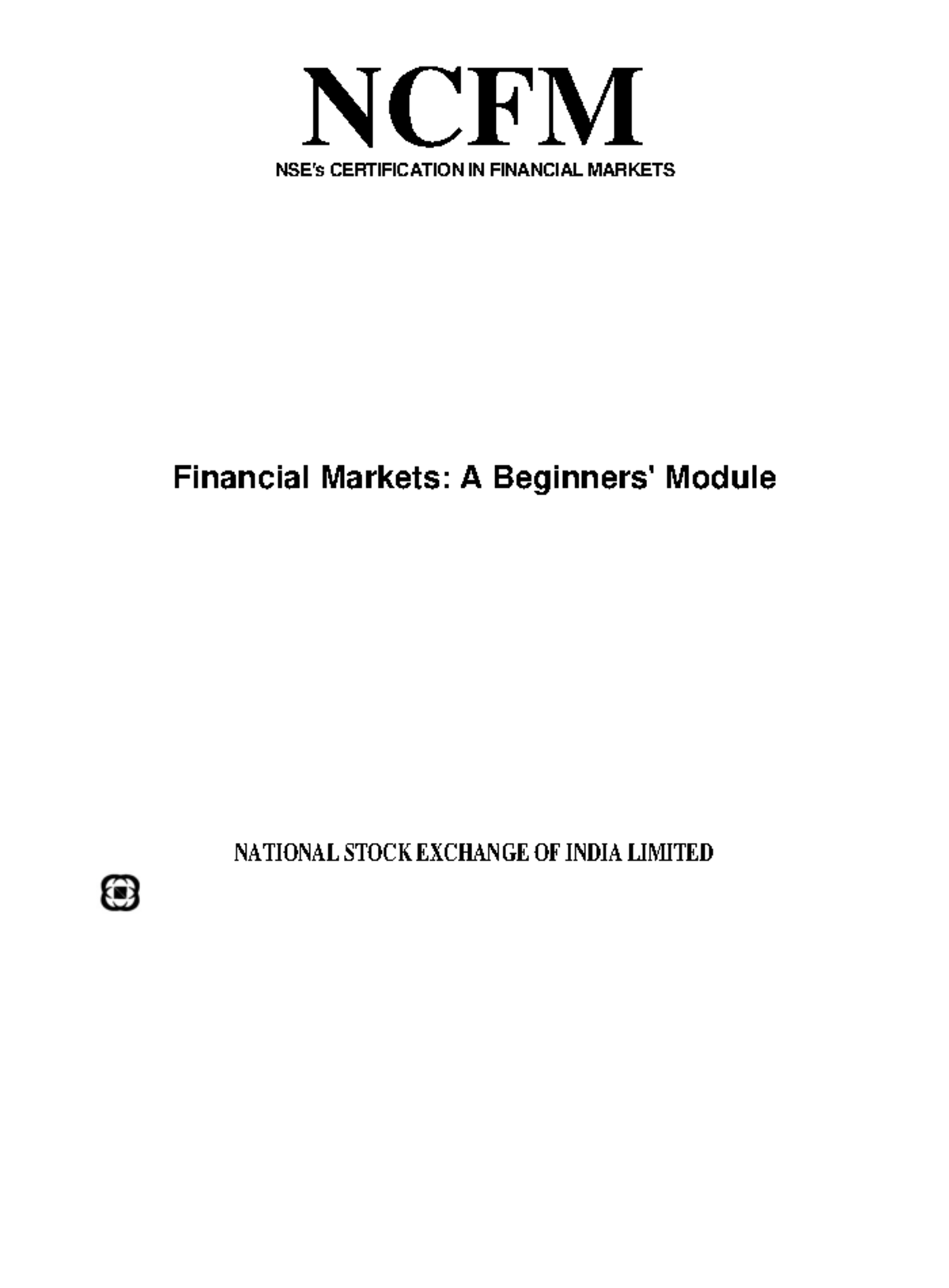 NCFM - Financial Market Beginners Module - NCFM NSE's CERTIFICATION IN ...