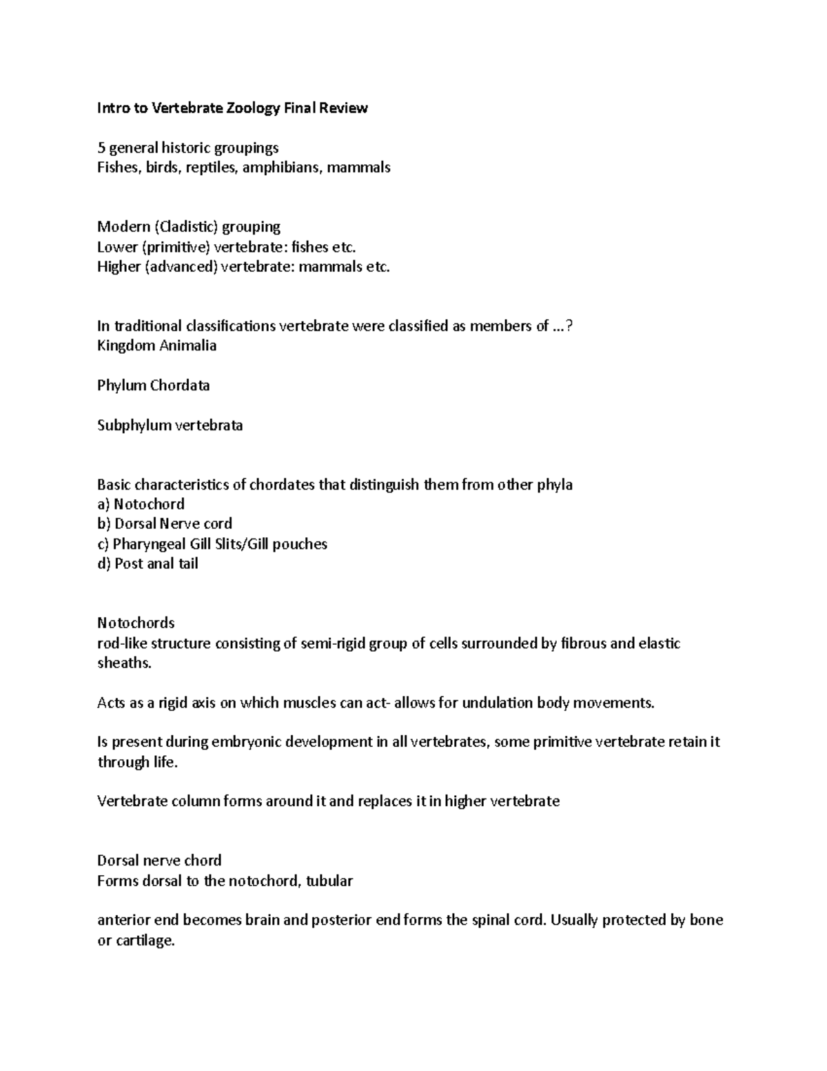 Intro to Vertebrate Zoology Final Review - Higher (advanced) vertebrate ...