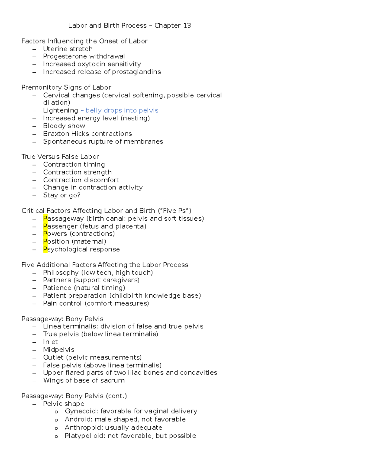 Week 3 Labor and Birth Process - Labor and Birth Process – Chapter 13 ...