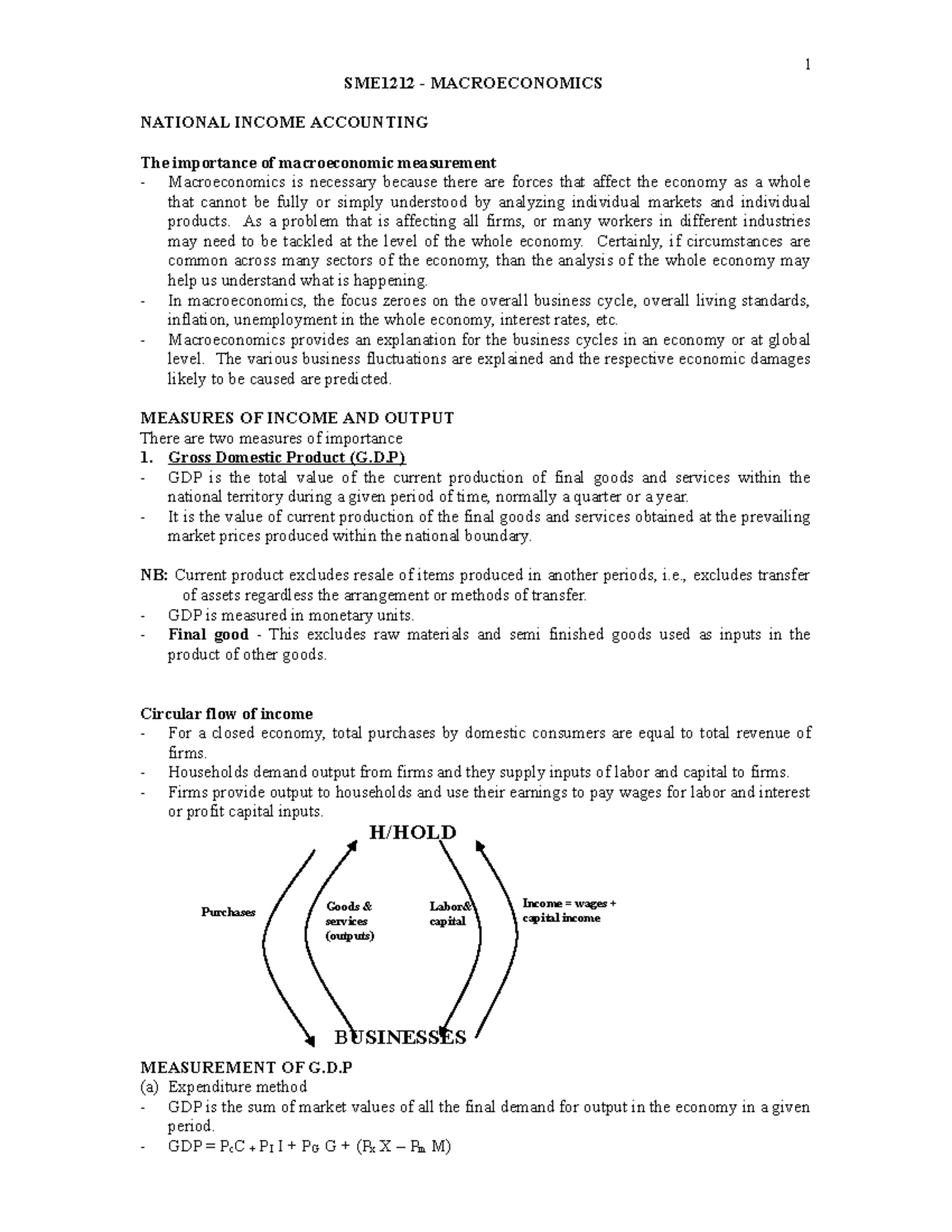 SME1212 - Macroeconomics Notes - SME1212 - MACROECONOMICS NATIONAL ...