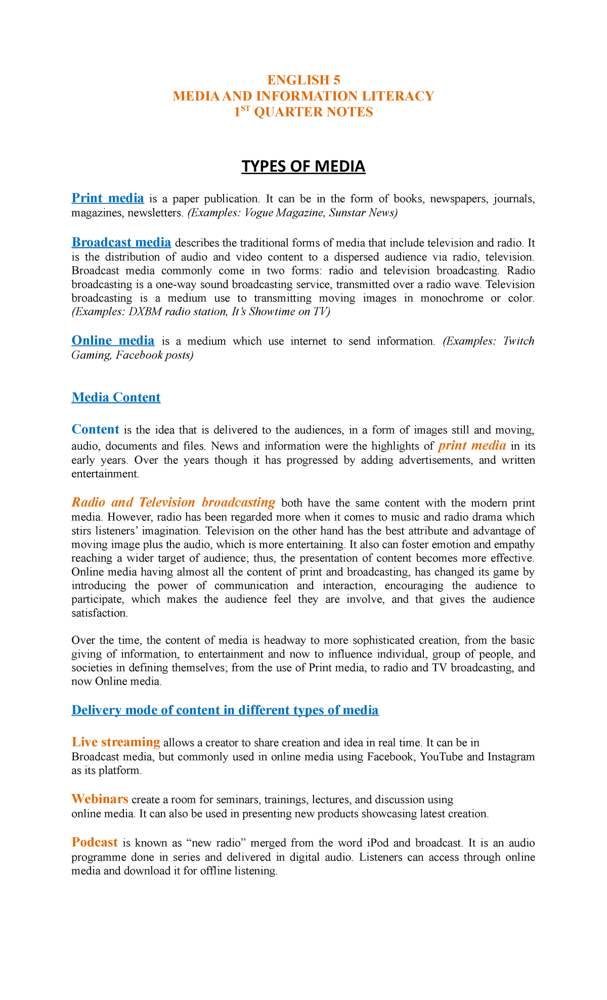1ST- Quarter- Notes - ENGLISH 5 MEDIA AND INFORMATION LITERACY 1 ST ...