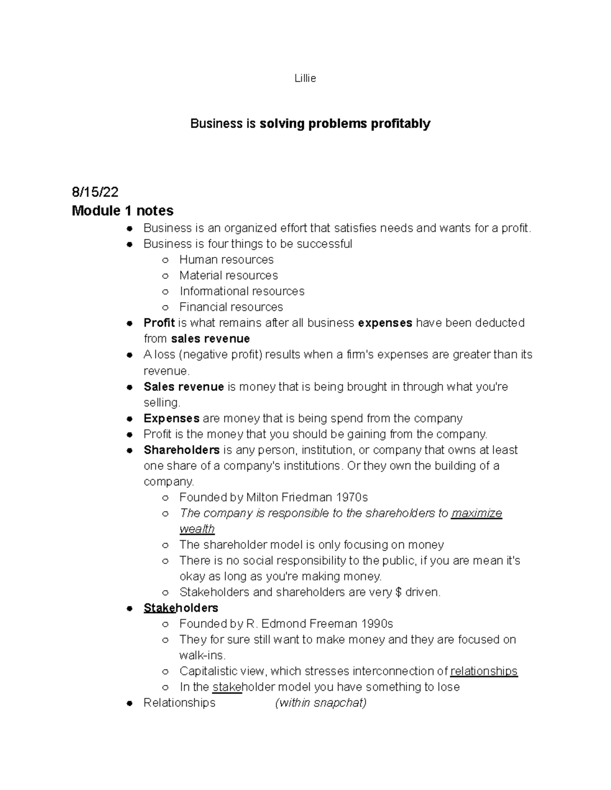 Bus 1 - Main points to know about introduction to business and what ...