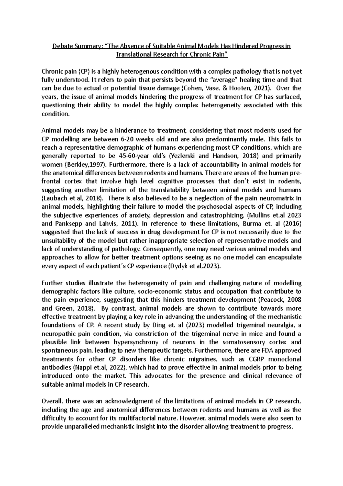 Debate Summary - notes - Debate Summary: “The Absence of Suitable ...