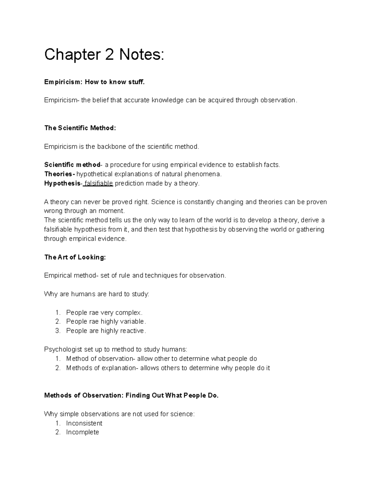 Psychology Chpt 2 Notes - Chapter 2 Notes: Empiricism: How to know ...