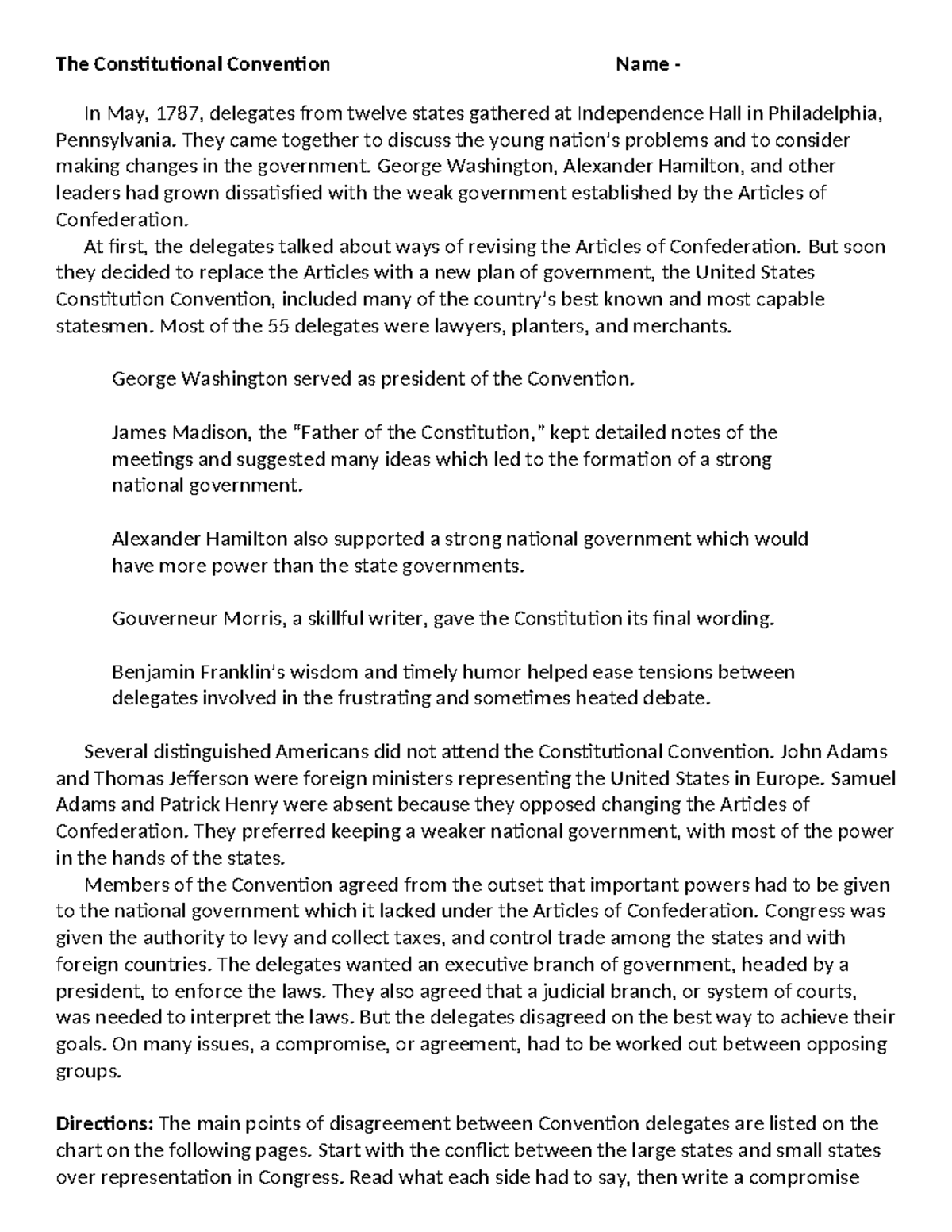 Copy of Constitutional Convention Worksheet - The Constitutional ...