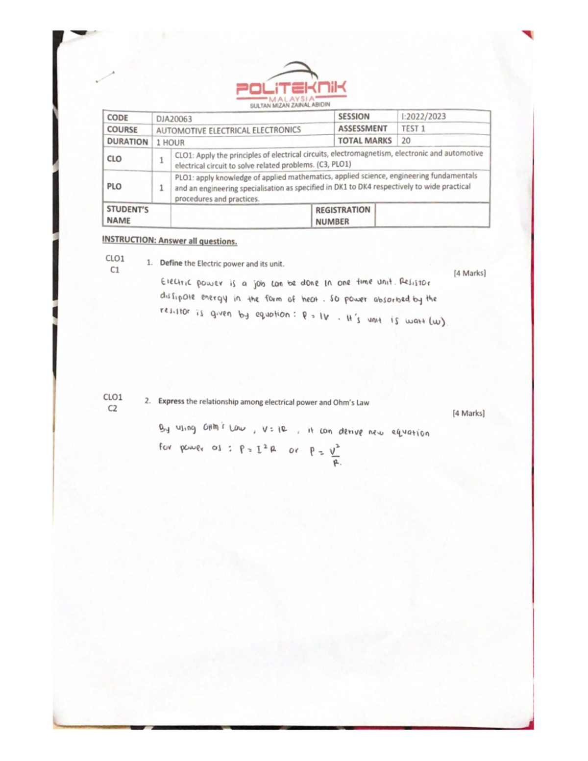 Test 1 - hai - engineering mathematics - Studocu
