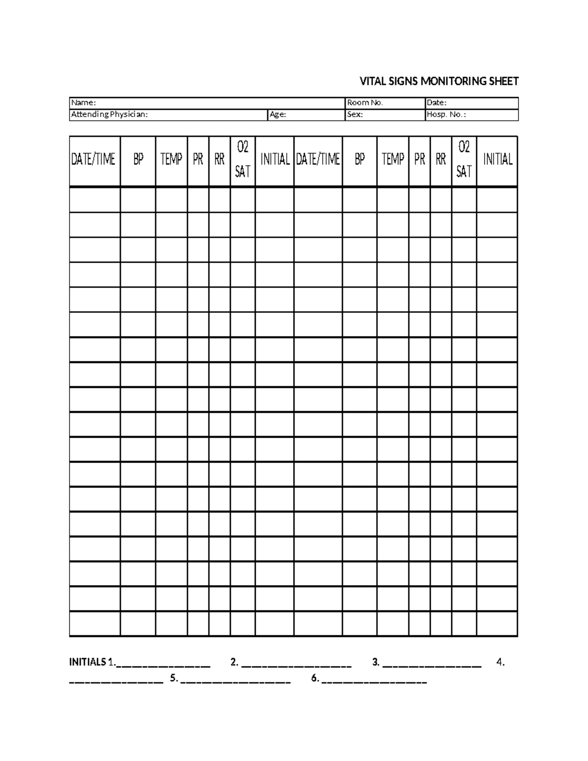 Vital Signs Monitoring Sheet - health assessment - VITAL SIGNS ...