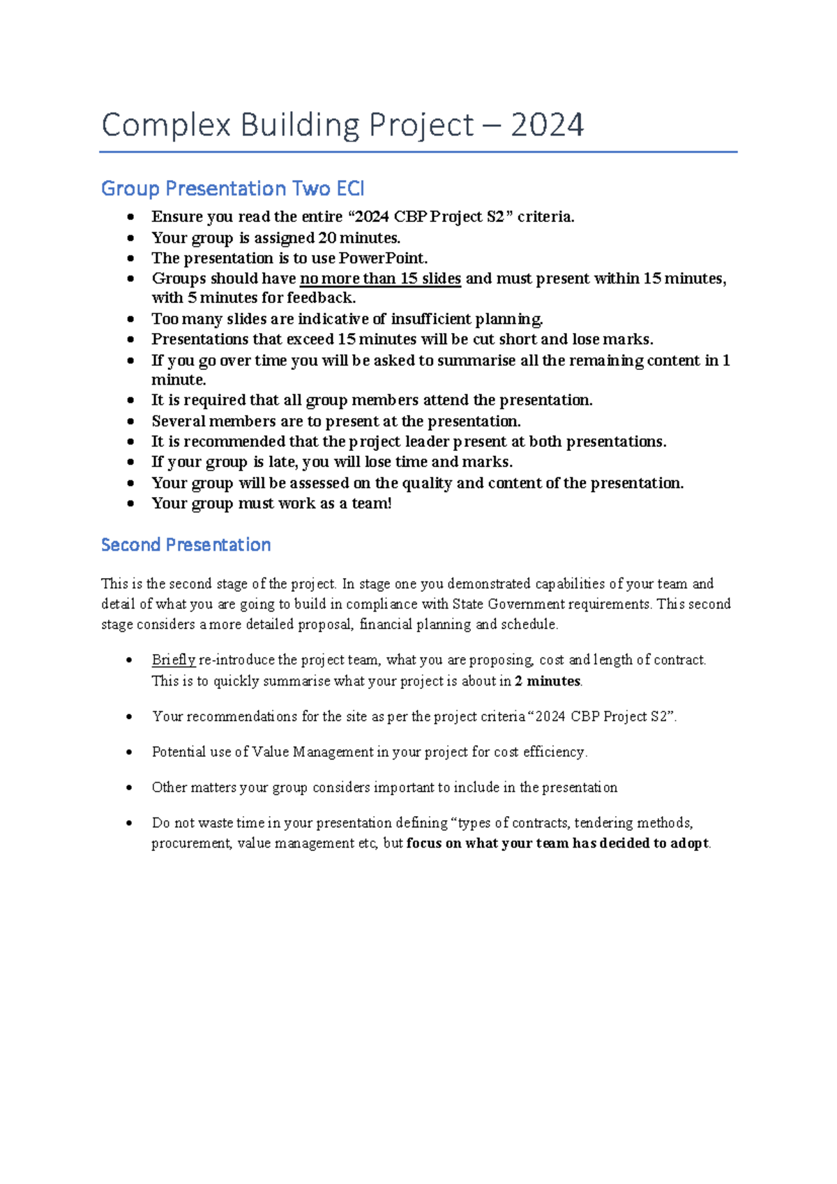 Complex Building - Presentation 2 Marking Criteria - Complex Building ...
