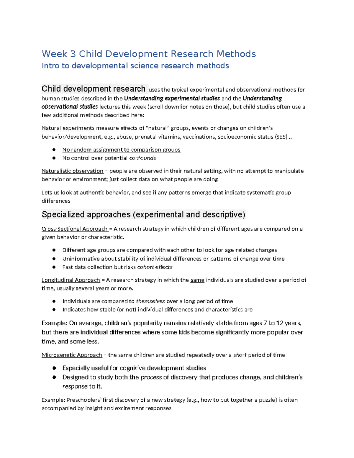 W3 outlines - Research Methods - Week 3 Child Development Research ...
