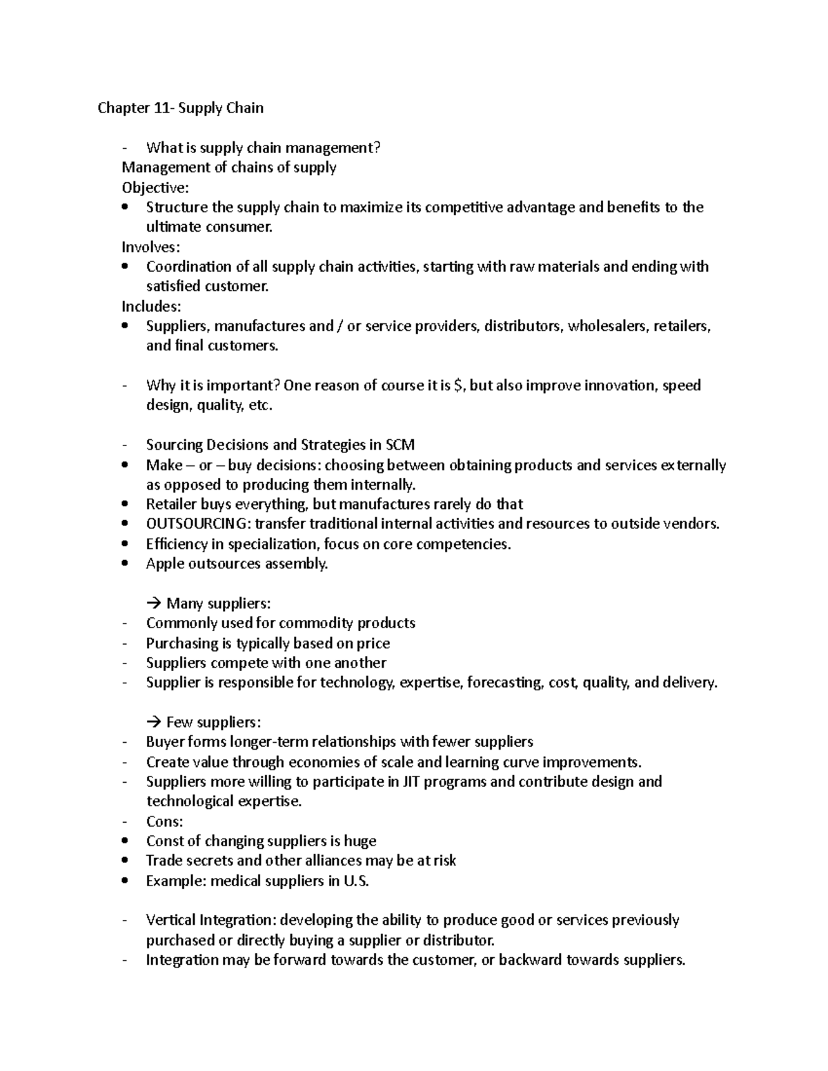 Chapter 11 - Dr. Miao Bai - Chapter 11- Supply Chain What is supply ...