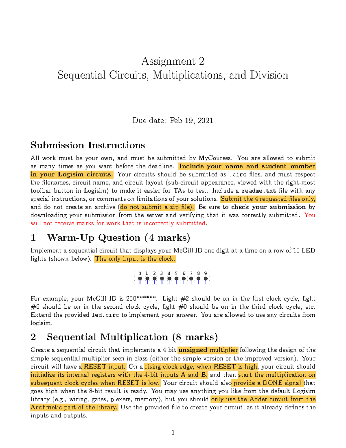 Assignment 2, W2021 - Assignment 2 Sequential Circuits, Multiplications ...