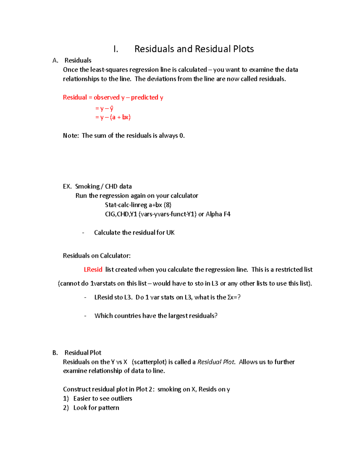 CN Residuals and Residual Plots with graphs newest - I. Residuals and ...