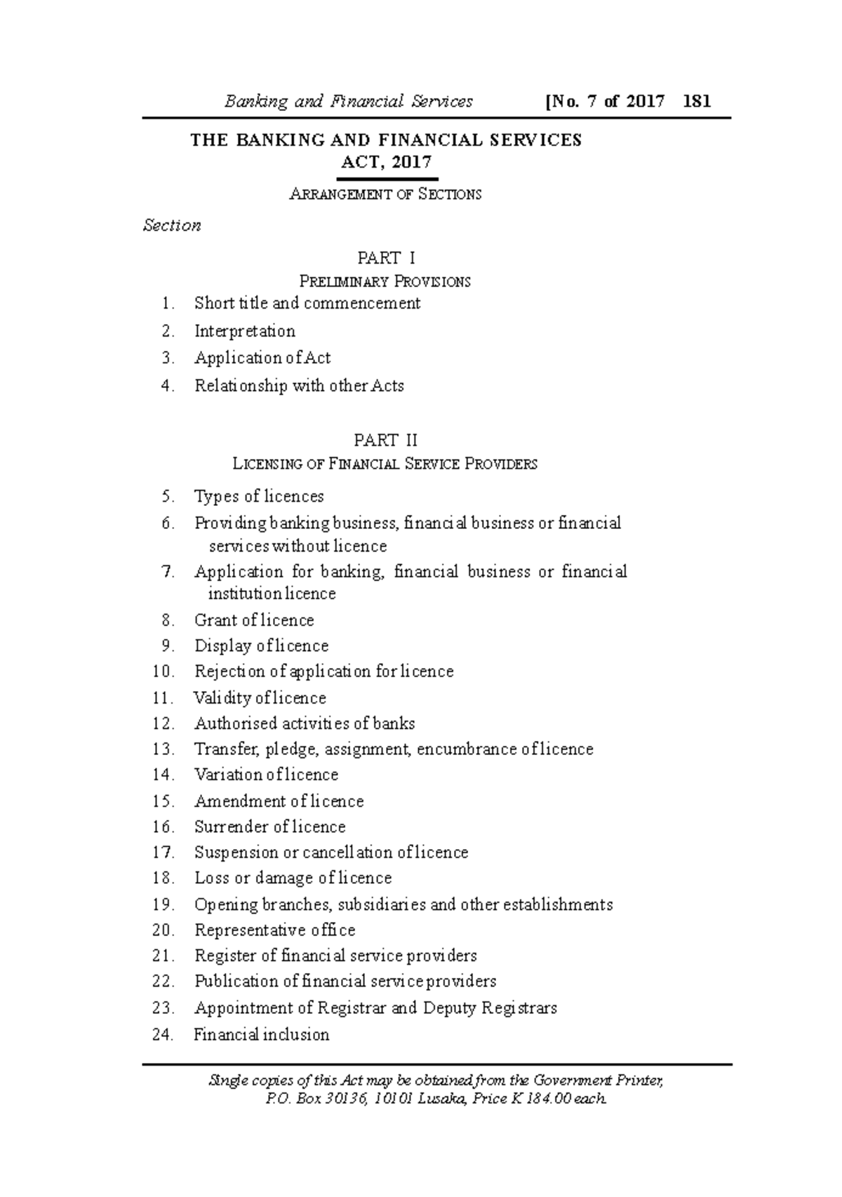 Banking and Financial Services Act 2017 - THE BANKING AND FINANCIAL ...