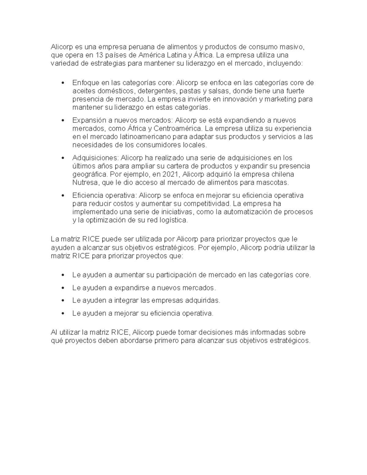 Matriz rice - gssggsgsg - Alicorp es una empresa peruana de alimentos y ...