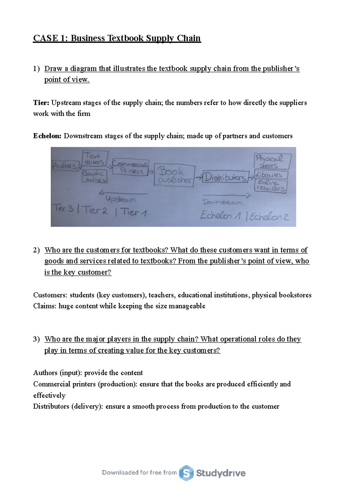 All you need for Tutorial 1 - CASE 1: Business Textbook Supply Chain 1) Draw a diagram that ...