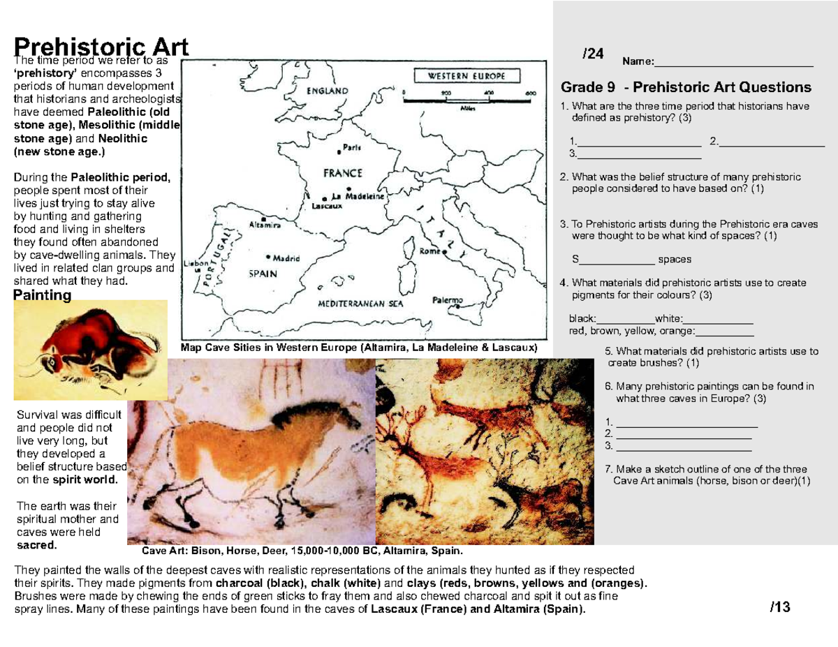 Grade 9 Prehistoric Art - Name:___________________________ Grade 9 ...