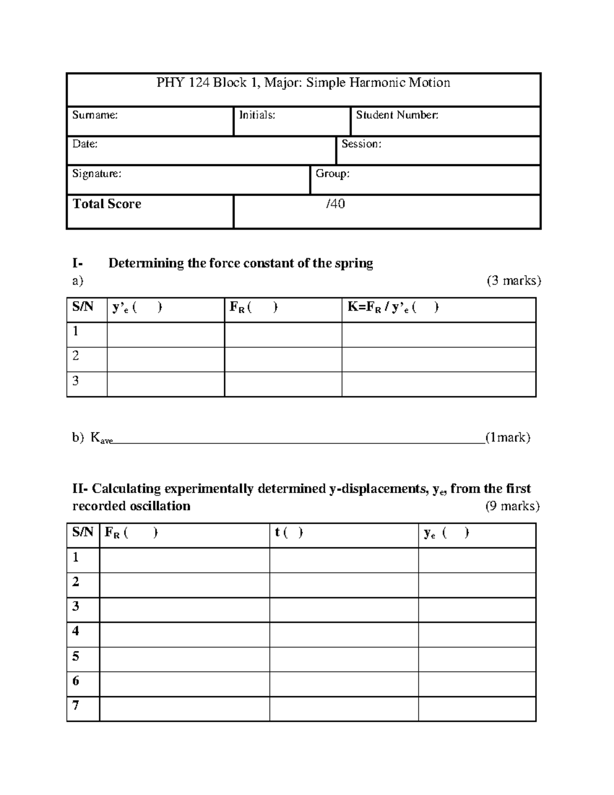 PHY 124 SHM submission - Practical - PHY 124 Block 1, Major: Simple ...