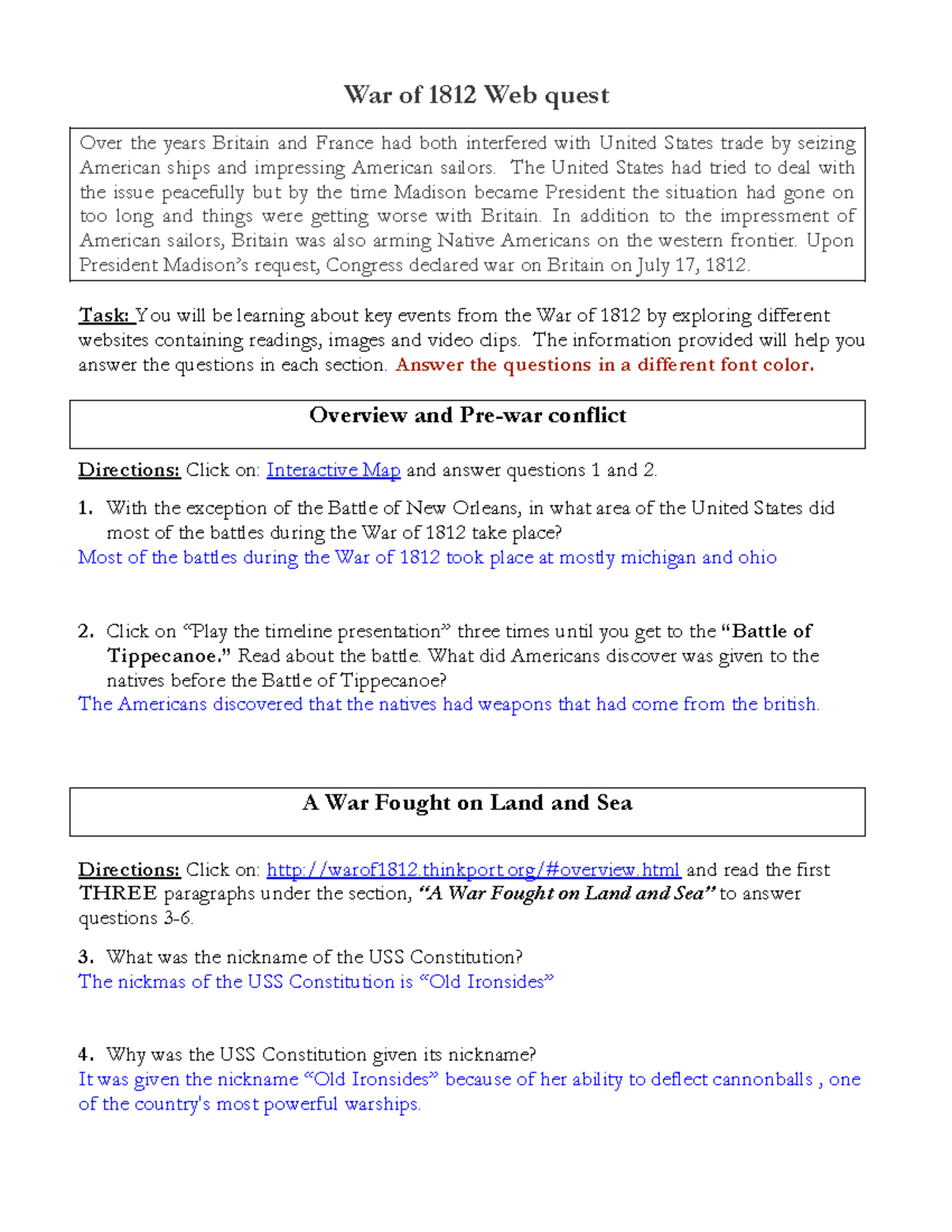 Chase Galvez - War of 1812 Webquest 2022 - War of 1812 Web quest Over ...