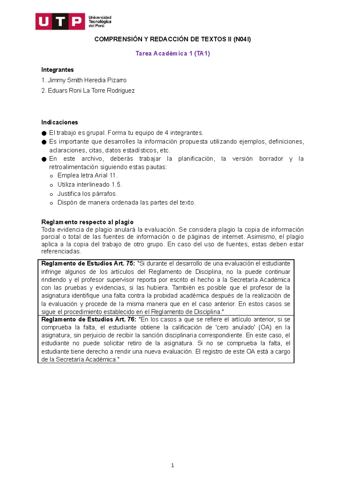 S03 - S04 - Tarea Académica 1 (TA1) formato-1 - COMPRENSIÓN Y REDACCIÓN DE TEXTOS II (N04I ...
