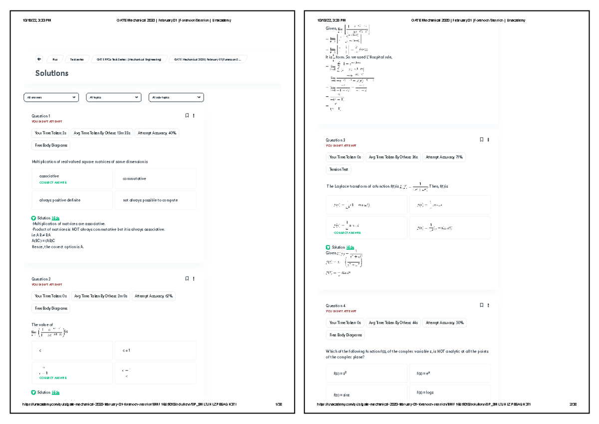 GATE Mechanical 2020 February 01 Forenoon Session Unacademy (4 files ...