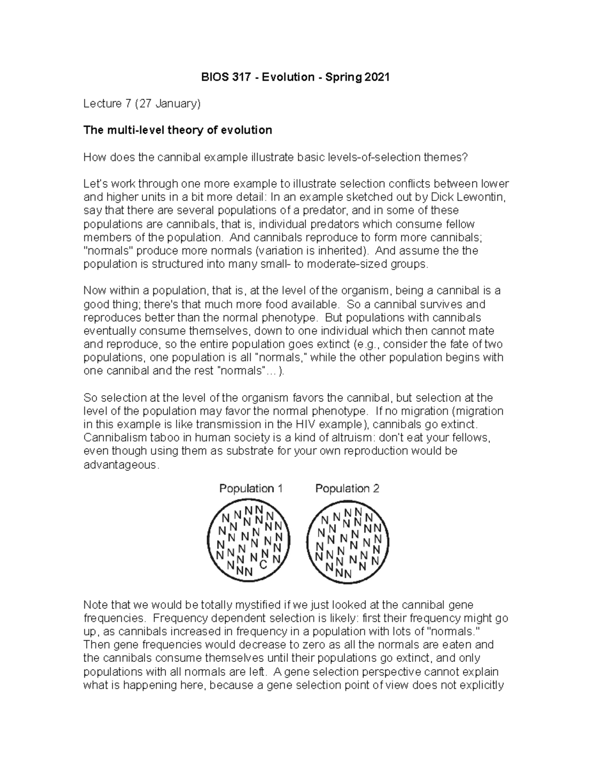 LECT7ev2021 - Notes on multi-level evolution - BIOS 317 - Evolution ...