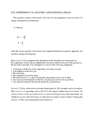 Physics Lab 2-02 - Experiment 2: Electric and Potential Fields Rachel ...