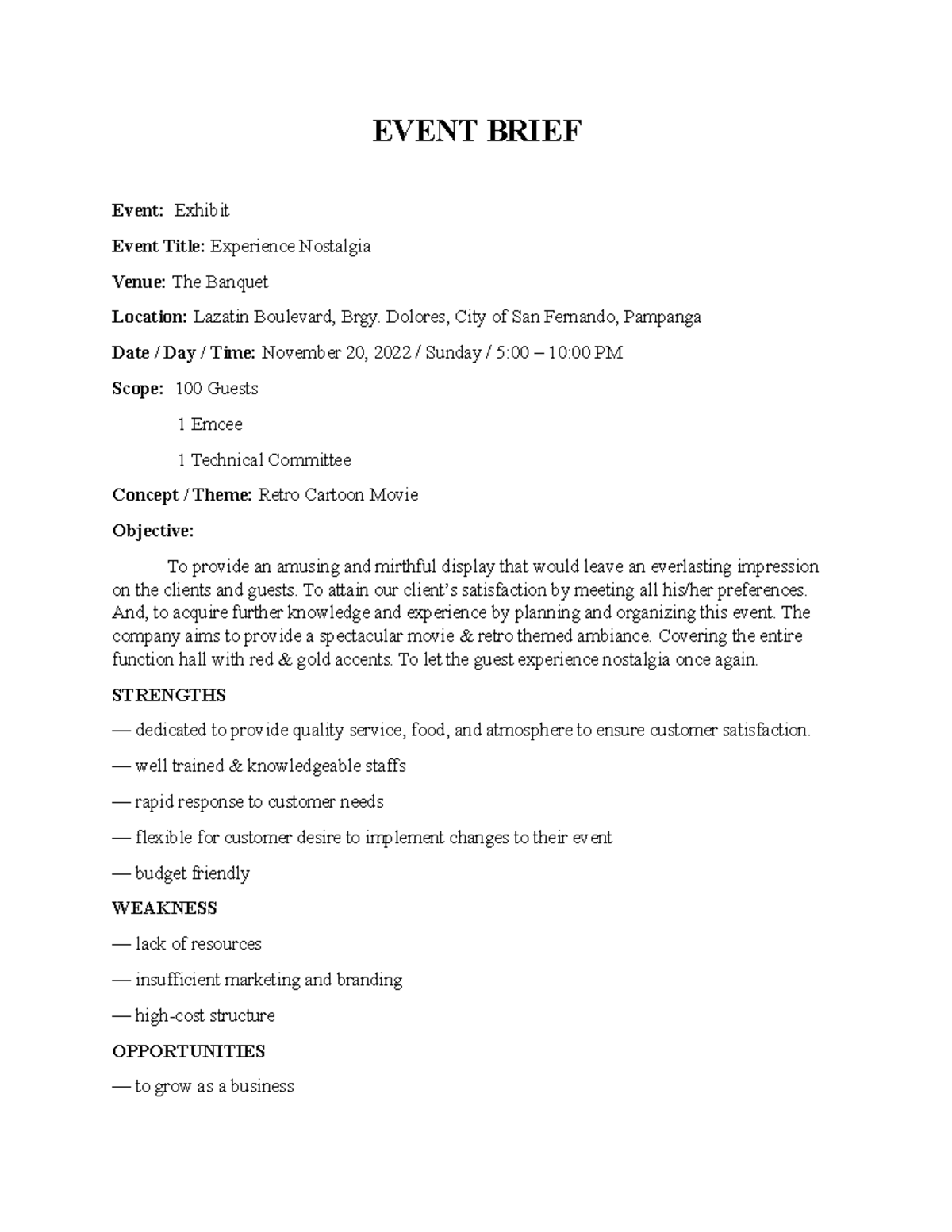Miiiicw - Mice Assignment - EVENT BRIEF Event: Exhibit Event Title ...